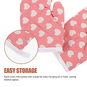 SOLUSTRE Oven Mitt Short Oven Mitts 2pcs Kids Oven Mitts Oven Gloves Kitchen Mitts Non Slip Baking Mitts for Kitchen Baking Fireplace Grill BBQ Heart Pattern Small Oven Mitts Oven Glove