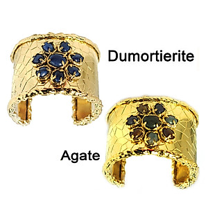 De Buman 14K Gold Plated Cuff Bracelet (Dumortierite)