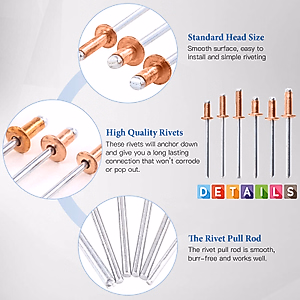 Glarks 120Pcs 6 Size Red Copper Blind Rivets Pop Rivets Assortment Set for Sheet Metal, Automotive, Railway, and Furnitures