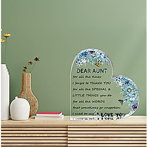 Aunt Birthday Gifts from Niece Nephew, Clear Acrylic Heart Plaque Gifts for Aunt, Thanksgiving, Christmas Gifts for Aunt