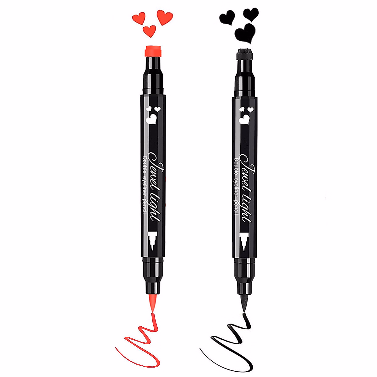 Go Ho 2 PCS Waterproof Liquid Eyeliner Stamps,Double-side Black&Red Smudge-proof Eye Liner,Heart Stamp Eyeliner for Harley Costume Makeup,Long-lasting Love Tattoo Tools for Valentines Day