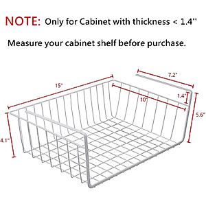 Tebery 2 Pack White Under Shelf Wire Basket Hanging Storage Baskets, Under Cabinet Add-on Storage Racks Slide-in Baskets Organizer for Kitchen Pantry Desk Bookshelf