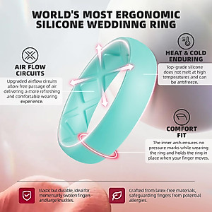 Egnaro Inner Arc Ergonomic Breathable Design, Silicone Rings for Women with Half Sizes, Women's Silicone Wedding Band, 6mm Wide - 2mm Thick