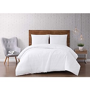 Brooklyn Loom Carlisle Stripe Duvet Set, Queen, White