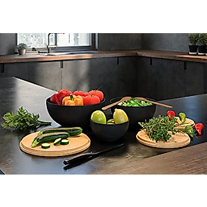 Salad Bowl Set with Lids, Bamboo Fiber Serving Bowls with Cutting Board Lids - Bowls for Kitchen - Preparing & Serving Fruits, Veggies, Chips, Dips & More, Mixing Bowl Set with Serving Utensils