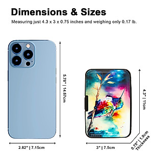 Kaabao Credit Card Holder for Women Men RFID Blocking Wallet Small Business Metal Slim Mini Aluminum Hard Case (Watercolor Painting Hummingbird)