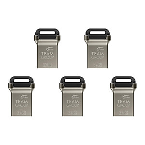 TEAMGROUP C162 32GB 5 Pack USB 3.2 Gen 1 USB 3.1/3.0 Mini Fits Metal Read 100MB/s Flash Thumb Drive External Data Storage Memory Stick Compatible with Computer/Laptop Black TC162332GB21