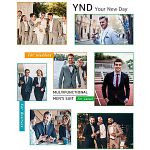 YND Men's Slim Fit 2 Button 3 Piece Suit Set, Blazer Jacket Vest Pants and Tie, Solid Wedding Dress Tux and Trousers Black