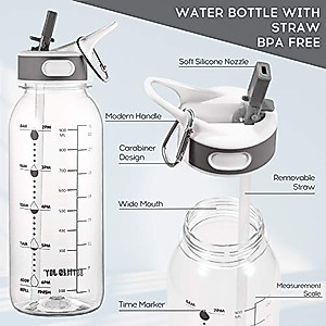 JIMACRO Water Bottle, BOTTLED JOY 1 Litre Water Bottle with Straw and Handle BPA-Free, 32 Oz Daily Water Intake Bottle with Time Markings Tracker to Remind the Drinking Time, Ideal for Hydration