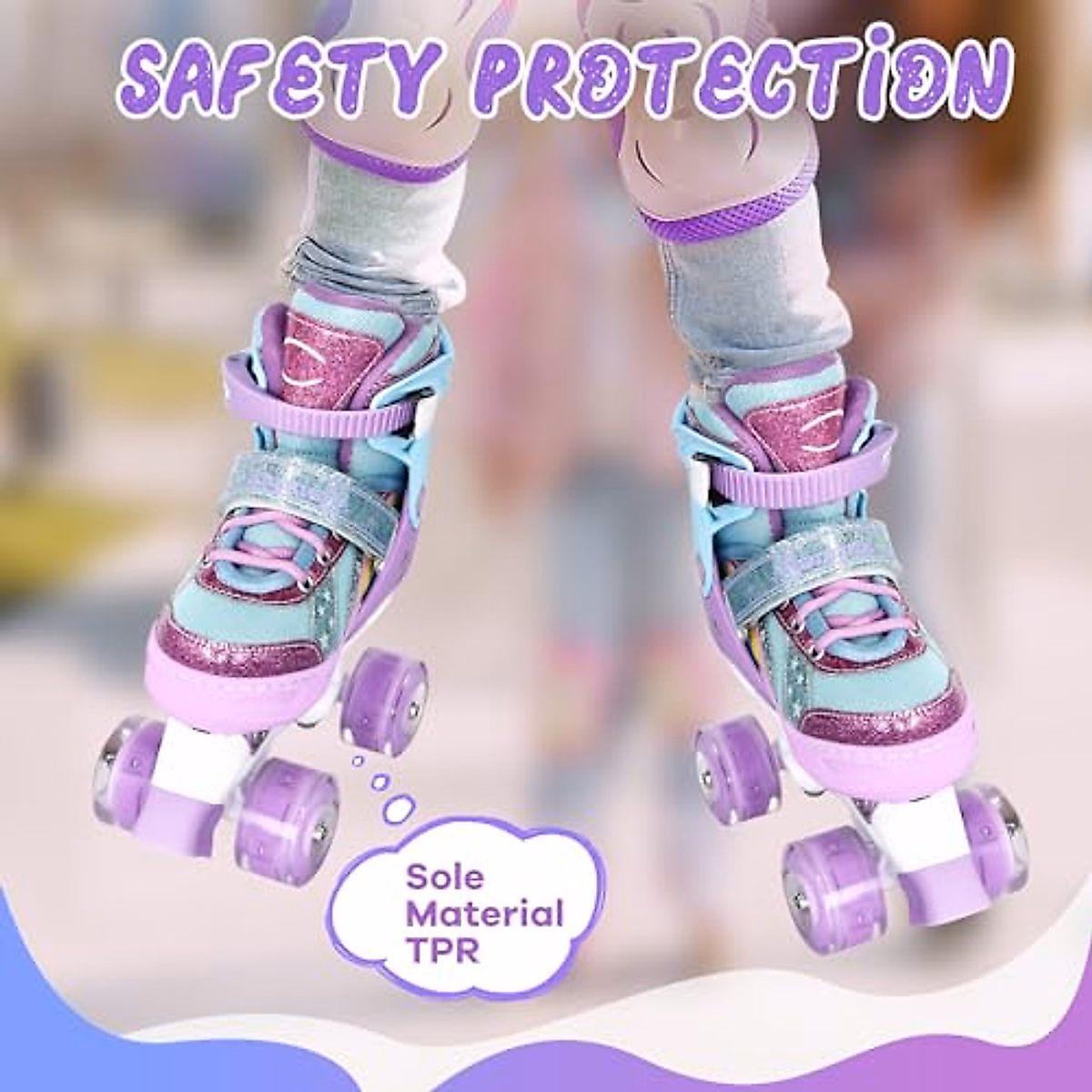Roller Skates for Girls Age 3-12 | Rainbow Toddler Roller Skates for Kids Ages 3-5 | 4 Size Adjustable | Light Up Quad Roller Skates for Girls Boys Beginners, Birthday Gift for Outdoor Sports - XS
