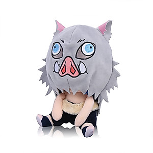 LINKOM Plush Dolls Tanjiro Nezuko Zenitsu Sitting Cute Toys Cushion Pillows Gift Collection for Kids Fans (20cm/7.87inch, Hashibira Inosuke)