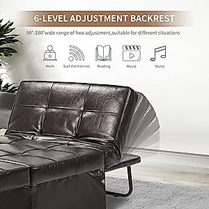 Diophros Faux Leather Sofa Bed, 4 in 1 Convertible Chair Multi-Function Folding Ottoman Guest Bed with Adjustable Sleeper for Small Room Apartment