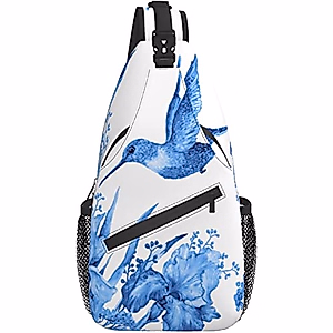 Sling Bag Blue Iris Flower Hummingbird Hiking Daypack Crossbody Shoulder Backpack Travel Chest Pack for Men Women