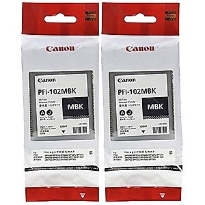 Original Canon 2 x PFI-102MBK Pigment Matte Black Ink Tank for the imagePROGRAF iPF500/600/700 Inkjet Printers, 130 ml.+ InkSAVER MicroFiber LCD Screen Cleaning Cloth