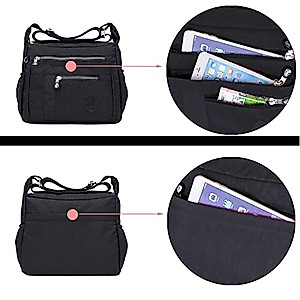 Scioltoo Crossbody Bags for Women Travel Purses with Multi-pockets Nylon Lightweight Waterproof Shoulder Messenger Black