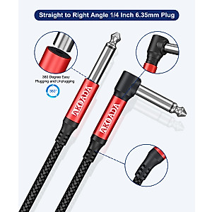 AkoaDa 1/4 Inch Instrument Cable TS Guitar Cable 10 ft 2Pack,Right Angle 6.35mm Male Jack Stereo Audio Electric Guitar Cord Bass AMP Cord for Electric Guitar, Bass Guitar, Pro Audio, Electric Mandolin