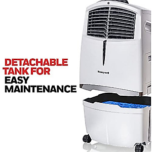 Honeywell 525 CFM Indoor Portable Evaporative Air Cooler, Fan & Humidifier with Ice Compartment & Remote, White