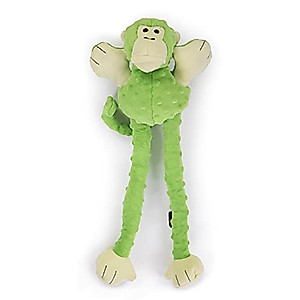 goDog Crazy Tugs Monkeys with Chew Guard Tough Plush Dog Toy, Green, Large