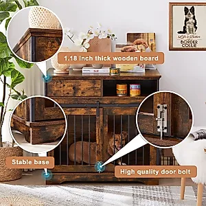 Lostcat Dog Crate Furniture with Sliding Barn Door, with Drawer and Storage,35in Rustic Style Decorative Dog Cage,Wooden Dog Kennel End Table, Easy Assembly,for Small Medium Dog(Rustic Brown)