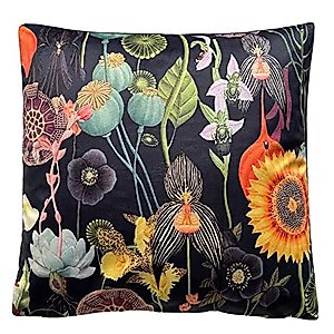 Poppies Decorative Throw Pillow case Sunflower Print Art Deco Pillowcase Dark Floral Velvet Cushion Cover Botanical Sofa Decor Black Couch Decor