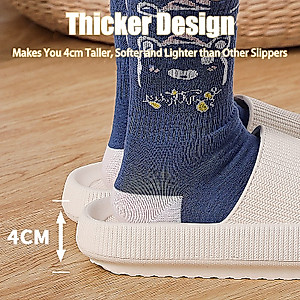 rosyclo Cloud Slides Slippers for Women and Men, Pillow Shower Bathroom Non-Slip Open Toe Super Soft Comfy Home House Cloud Cushion Slide Sandals for Indoor & Outdoor Shoes, Beige Tan