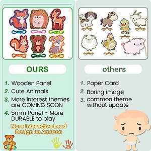 Zeoddler Wooden Animals Lacing Card for Kids 3-5, Sewing Cards for Toddlers, Art and Craft for Kids, Fine Motor Skill Toys, 6 Wooden Panels and 6 Matching Laces, Gift for Boys, Girls