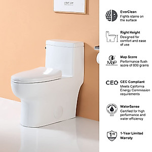 HOROW HR-ST076W Elongated Toilet with Left-Hand Trip Lever, One Piece Toilet for Bathroom, Soft Closing Seat Include, Single Side Flush High Efficiency 1.28 GPF, 12'' Rough-In, White Toilet Bowl