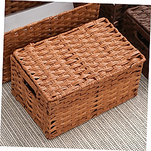 Cabilock Wardrobe Organizer Seagrass Storage Basket Drawer Storage Makeup Organizer File Storage Organizer Small Basket with Lid Wicker Organizing Bins Imitation Rattan Simple Storage Bag