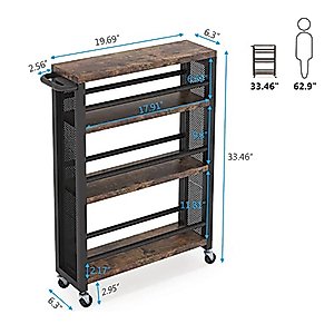 LITTLE TREE 4-Tier Slim Rolling Storage Cart with Handle, Narrow Utility Trolley carts with Wheels for Small Place
