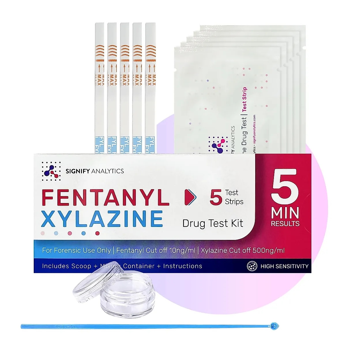 Signify Analytics Fentanyl & Xylazine Test Kit | 5 Combo Test Strips for Fentanyl & Xylazine | Reliable Testing Strips for Pills, Powders, and Liquids