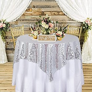 50''x50'' Square Silver Sequin Tablecloth Select Your Color & Size Can Be Available ! Sequin Overlays, Runners, Gatsby Wedding, Glam Wedding Decor, Vintage Weddings
