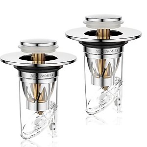 HEGEHE 2 Pack Bathroom Sink Stopper, Washbasin Drain Hole Filter Stopper, Universal Anti Clogging Filter Basket for Bathroom,Bathtub,Washbasin, Kitchen (Silver)