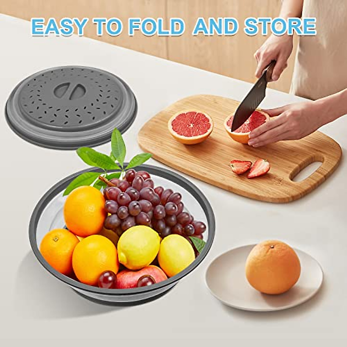 2 in 1, Upgrade Microwave Food Cover & Mat- Mat as Bowl Holder, Cover for Plates Splatter Guard, 10 Inch Silicone Multi-Purpose Mat & Collapsible Lid for Microwave Clean, BPA Free, Easy Grip, Grey