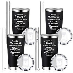 Rtteri 4 Pcs Employee Appreciation Gifts Bulk Thank You Gifts for Coworkers 20 oz Stainless Steel Insulated Motivational Tumbler Travel Mug Inspirational Gifts for Men Women(Black)