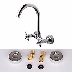 Kitchen Sink Faucet for Bar Farmhouse Commercial, Wall Mounted Kitchen Faucet, Rotate Vegetable Basin Faucet, Hot Cold Water Mixer, Mop Pool Tap Double Holes Sink Faucet