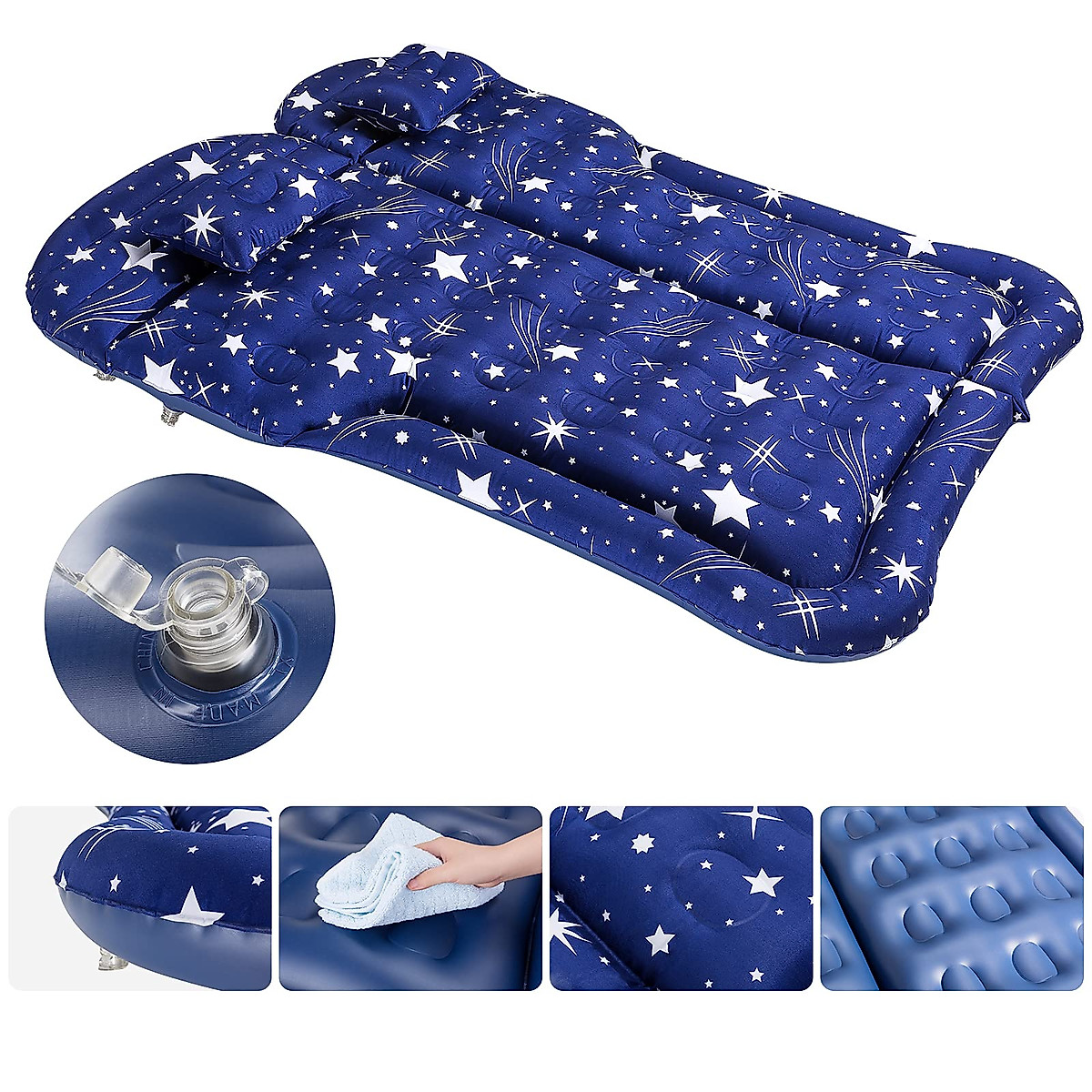YEPLINS SUV Air Mattress Camping Bed Cushion Pillow, Inflatable, Car Portable Bed Back Seat (Starry Blue)