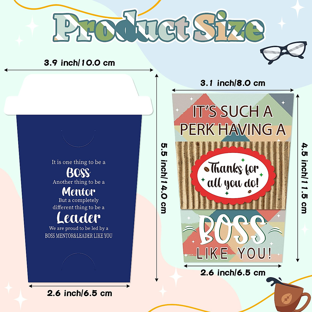 ANGOLIO Happy Boss's Day Gift Card Holders - 8Pcs Appreciation Greeting Cards Holder Thanksgiving Day Coffee Cup Thank You Gift Card Holder for Boss Thanks For All You Do Appreciation Week Coffee Gift Cards