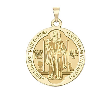 PicturesOnGold.com Saint Benedict Round Religious Medal EXCLUSIVE - 14k Yellow Gold - 3/4 x 3/4 Inch