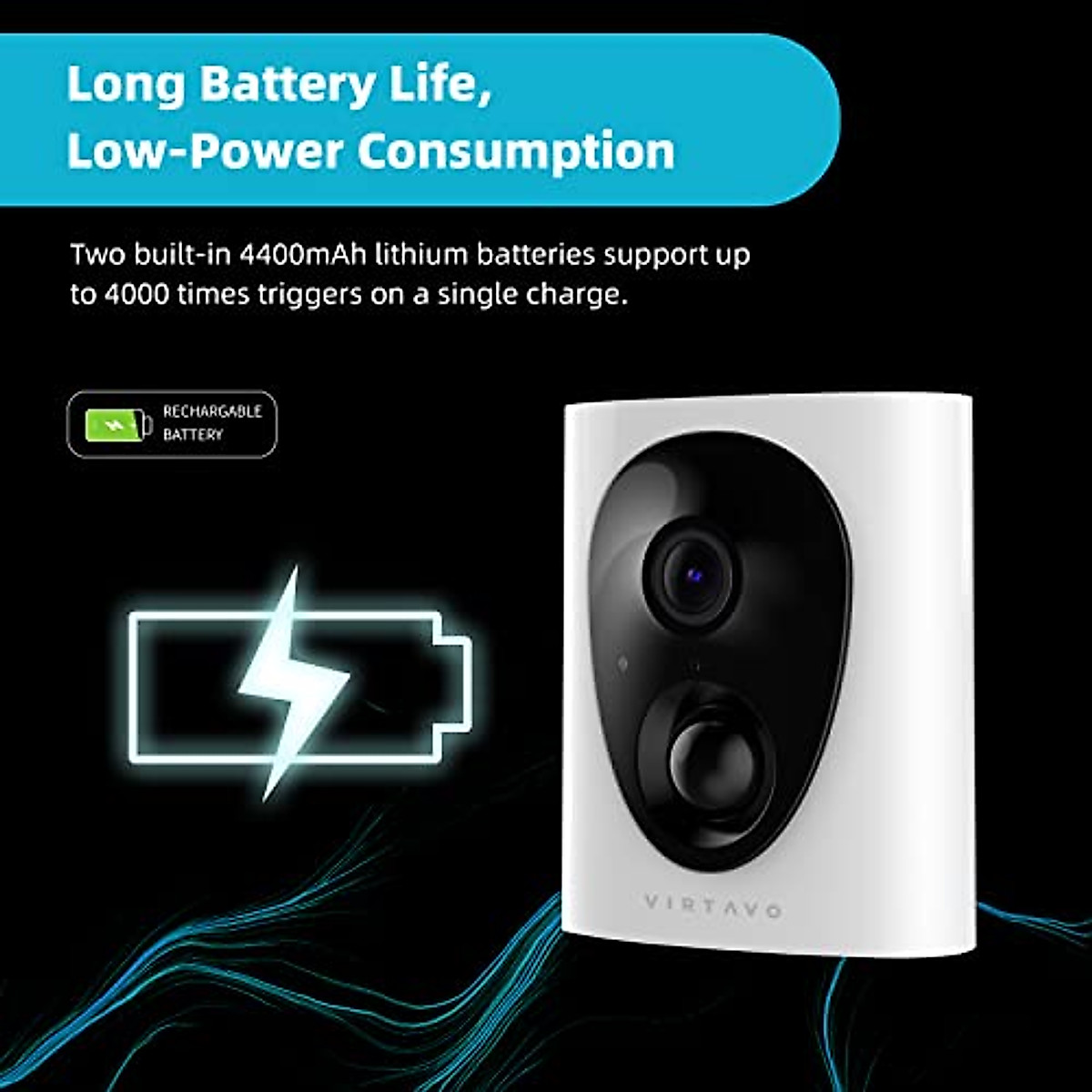 VIRTAVO Security Cameras Wireless Outdoor, Battery Powered Starlight Color Night Vision Weatherproof, Surveillance WiFi Home Camera Outside, AI Motion Detection, Compatible with Alexa,SD/Cloud Storage