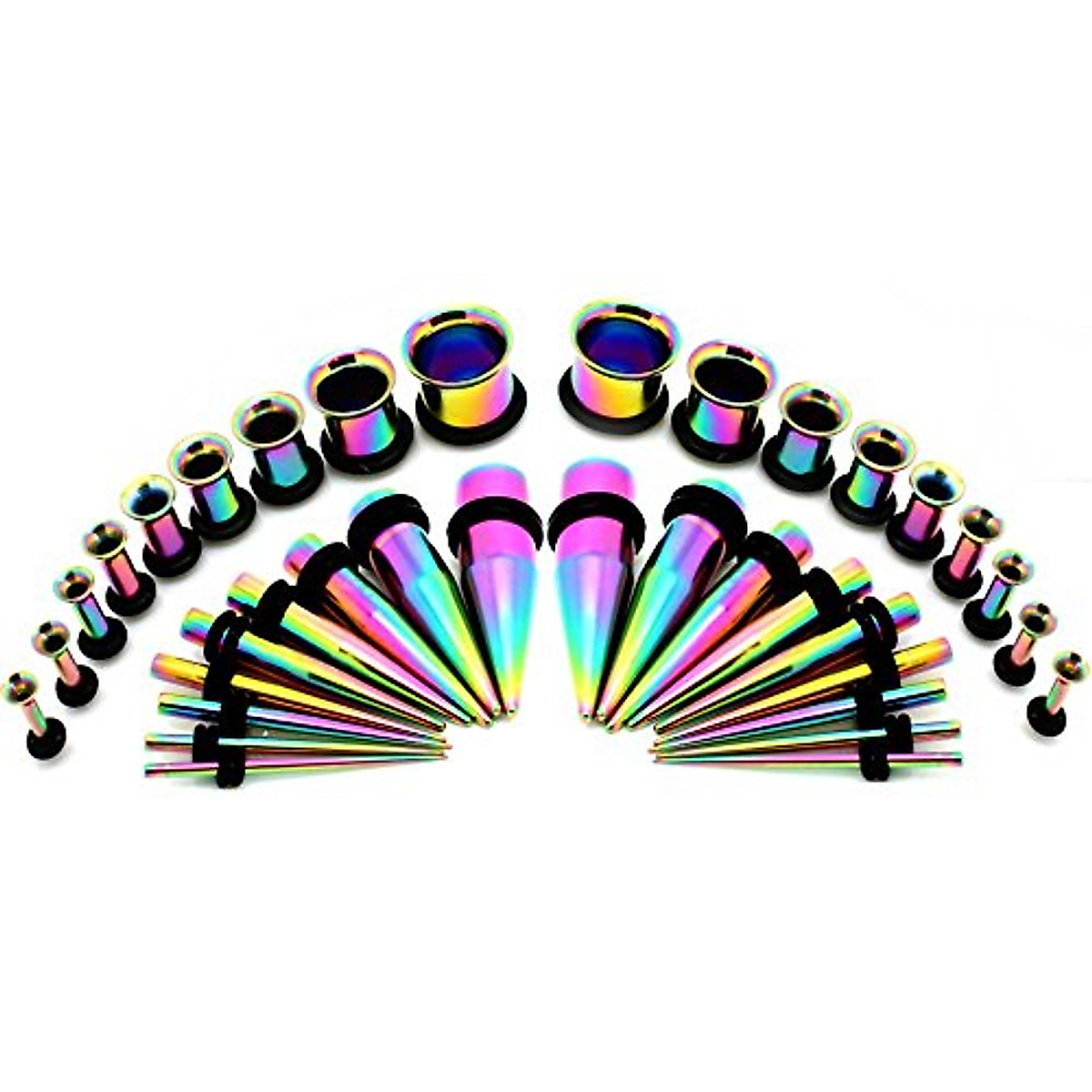 Titanium Anodized Steel Ear Stretching Taper and Tunnel Kit - 36 Piece Set 14G to 00G