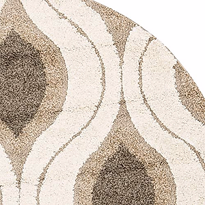 SAFAVIEH Florida Shag Collection 4' Round Cream / Smoke SG461 Modern Ogee Non-Shedding Living Room Bedroom Dining Room Entryway Plush 1.2-inch Thick Area Rug