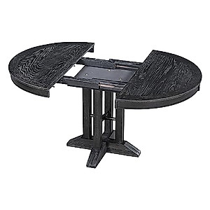 KoiHome 5 Piece, 42"-58" Farmhouse Round Extendable 16" Leaf Wood and 4 Upholstered Chairs, Set of 5, Family Dining Table Set for Restaurant, Kitchen (Black)