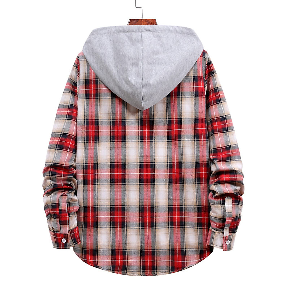 Willisos Hoodies for Men,Men's Plaid Hooded Shirts Casual Long Sleeve Lightweight Shirt Jackets Fashion Button Shirts Outwear