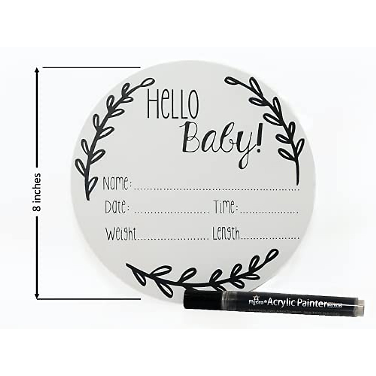 Nana's Little Angels Large Birth Announcement Sign 8 inch White “Hello Baby” Newborn Baby Name Announcement Wooden Sign with Black Paint Marker Baby Announcements for Hospital Pictures & Photo Prop…