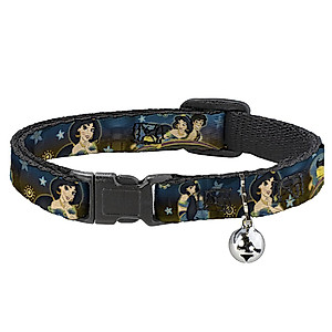 Buckle-Down Breakaway Cat Collar - Jasmine & Aladdin Carpet Ride/Jasmine Poses/Flowers - 1/2" Wide - Fits 8-12" Neck - Medium