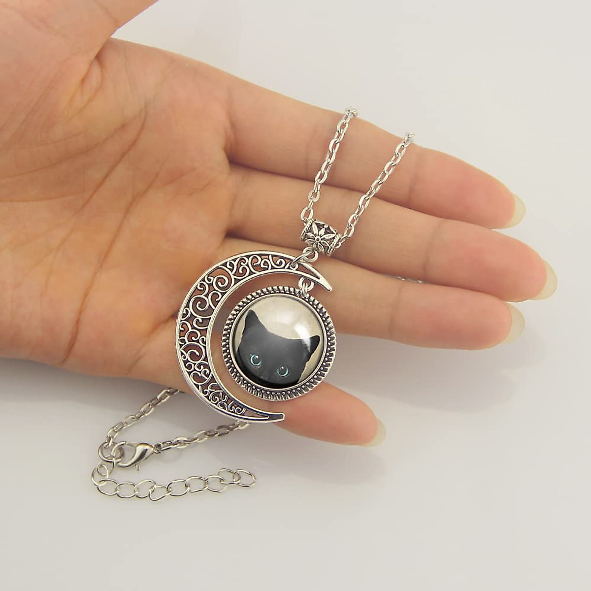 Moon Pendant Black Cat Pendant Necklace Black Cat Necklace Cute Black Cat Jewelry Fashion Gift for Woman
