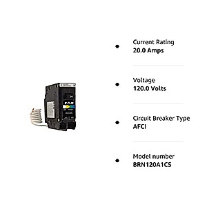 Cutler-Hammer Eaton BRN120A1CS BR 20A 120V 1-Pole Arc Fault/Ground Fault Circuit Breaker, Black