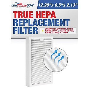 LifeSupplyUSA True HEPA Filter Replacement Compatible with Hunter 30966, 30747, 30748, 30750, 30856, 37748, 37750 Air Purifier