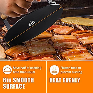 bodkar Smash Burger Press 6 inch, Round Burger Smasher Grill Press for Griddle Bacon Press Meat Steak Press with Wood Handle