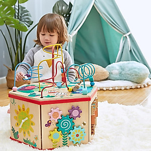 TOP BRIGHT Wooden Activity Cube for Toddlers 1-3 Bead Maze for Babies 6-12 Months Cause and Effect Toys for 1 2 3 Year Old Boys and Girls Gifts